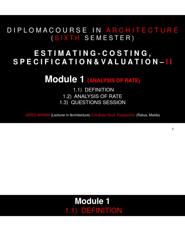 Module I - ANALYSIS of RATE - Architecture - 6th Sem | PDF | Concrete ...