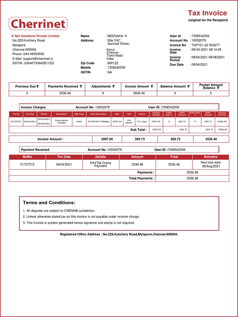 Cherrinet Invoice 51737572 | PDF
