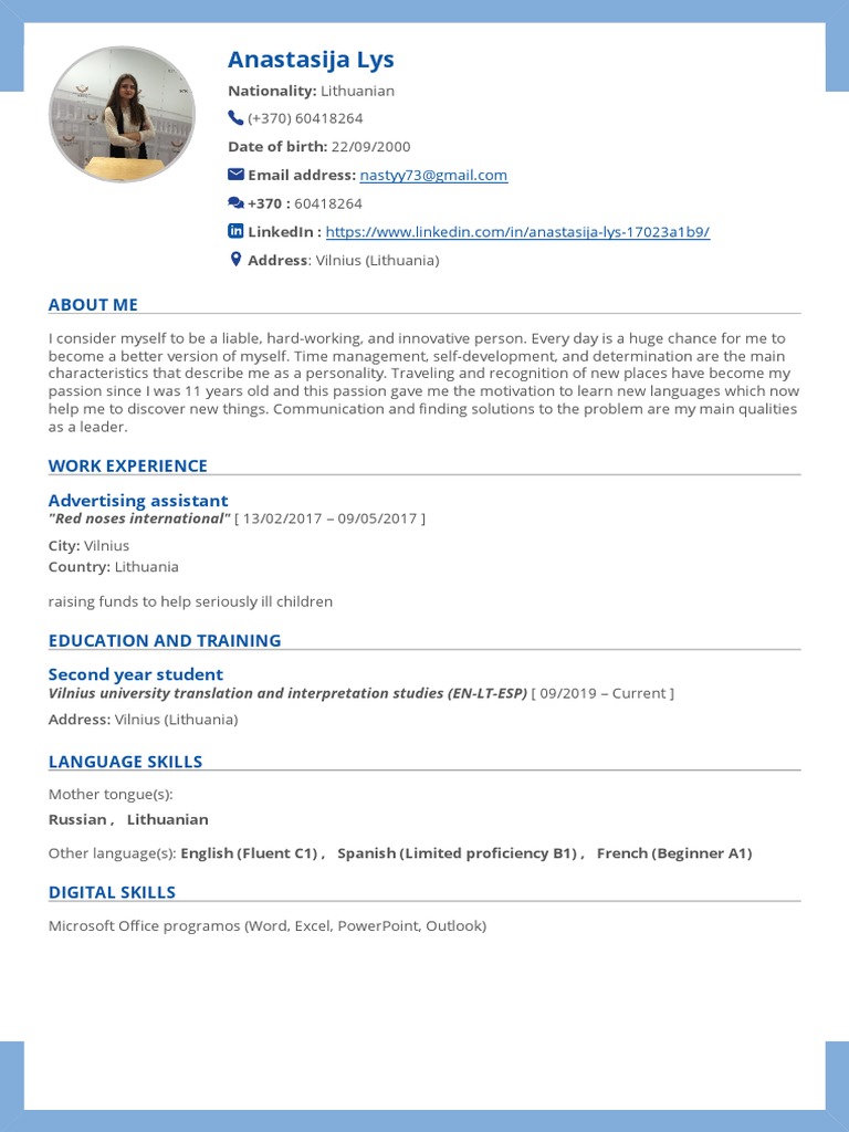 Anastasija-Lys CV | PDF | European Union | Lithuania