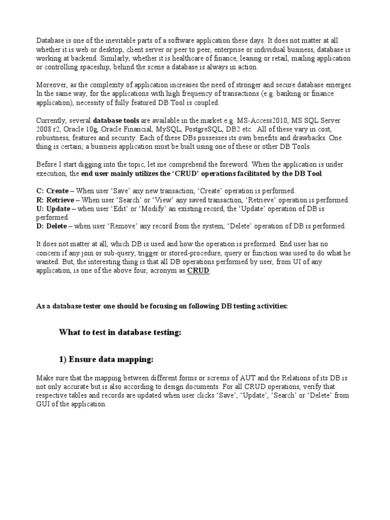 What To Test In Database Testing 1 Ensure Data Mapping Pdf Databases Acid