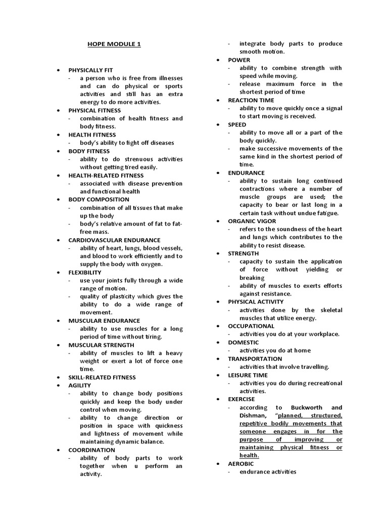 Hope Module 1 | PDF | Physical Fitness | Strength Training