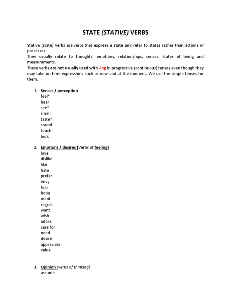 Stative Verbs List | PDF | Mind | Verb