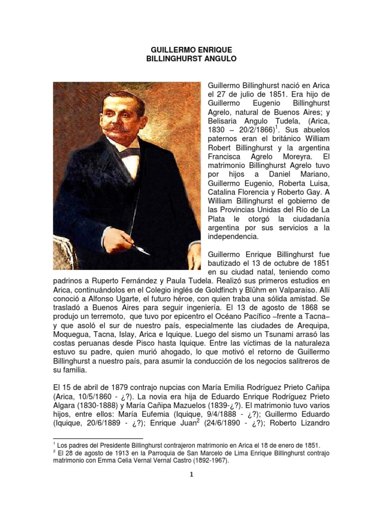 Biografía de Guillermo Billinghurst | PDF | Perú | Gobierno