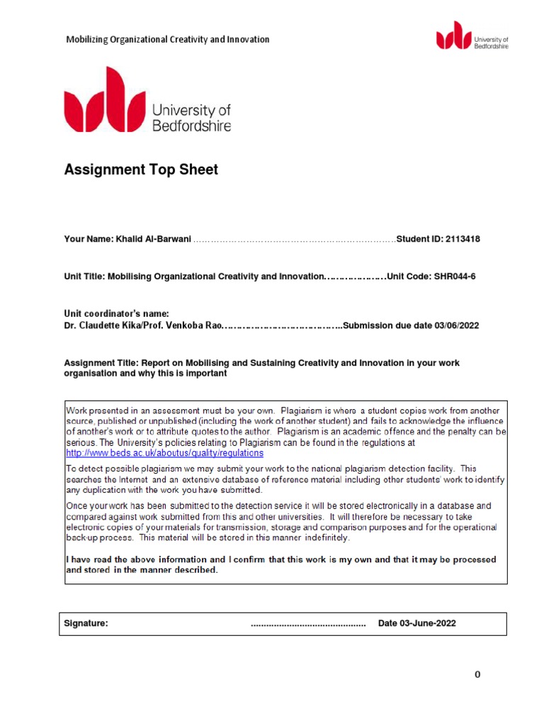 Creativity and Innovation in Your Work Place Assignment 2 (2113418) - Final | PDF | Creativity ...