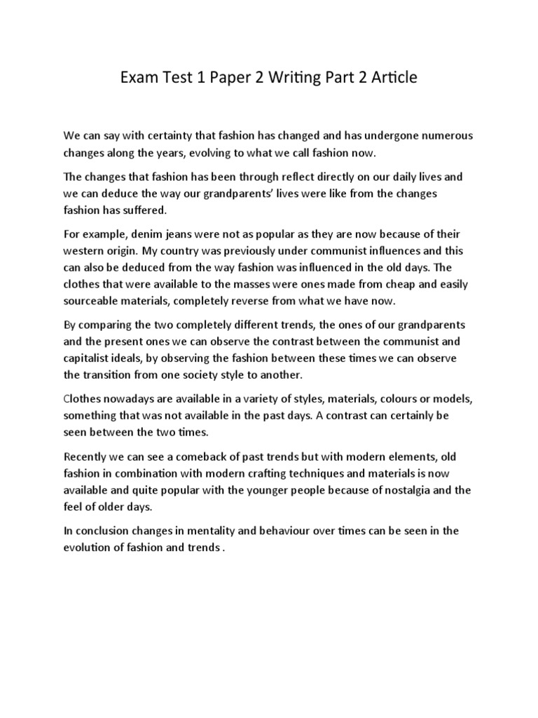 Exam Test 1 Paper 2 Writing Part 2 Article | PDF