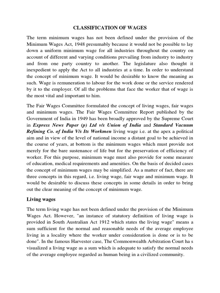 Classification of Wages: Refining Co. of India V/s Its Workmen Living ...