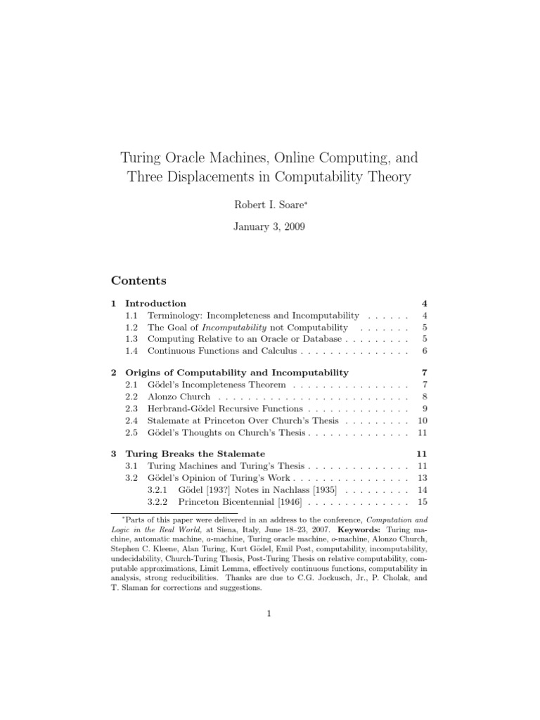 Turing Oracle Machines Online Computing And Three Displacements In Computability Theory Pdf
