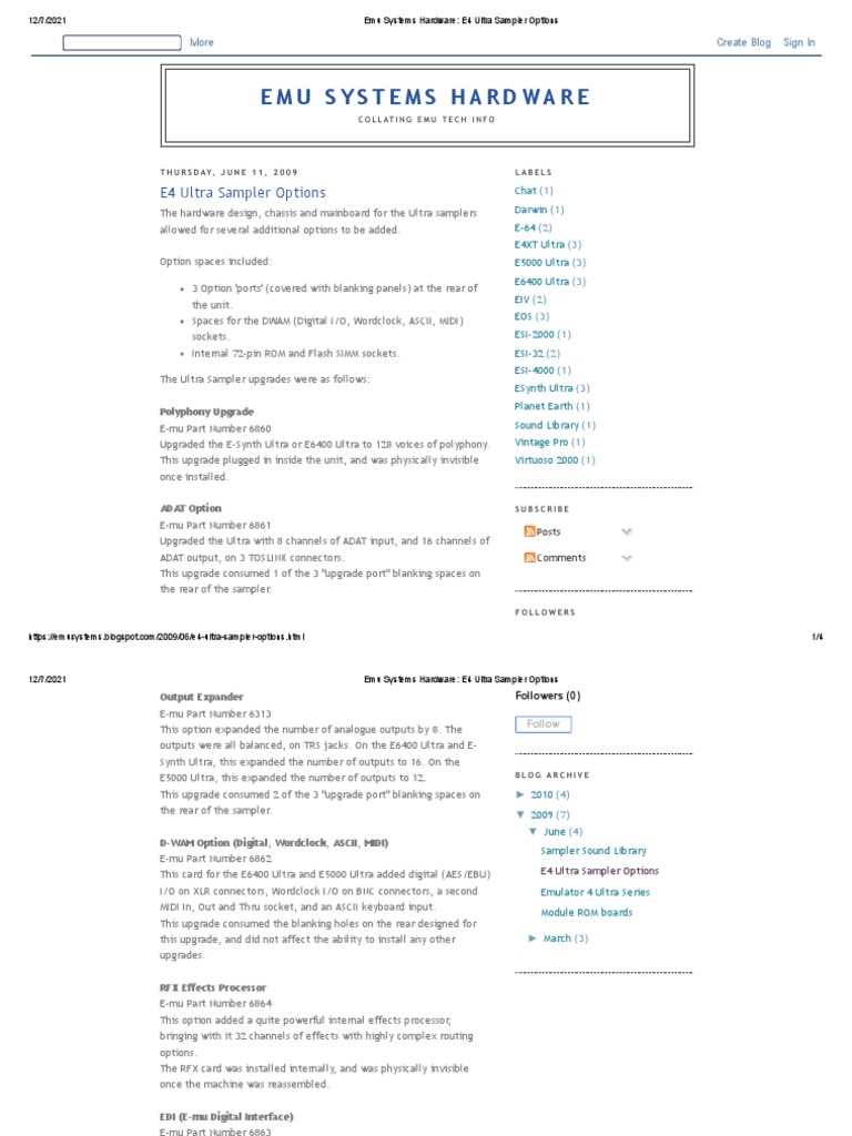 Emu Systems Hardware - E4 Ultra Sampler Options | PDF | Computers