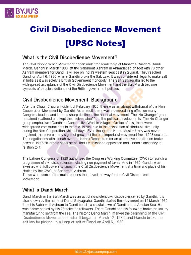 Civil Disobedience Movement Upsc Notes 23 | PDF