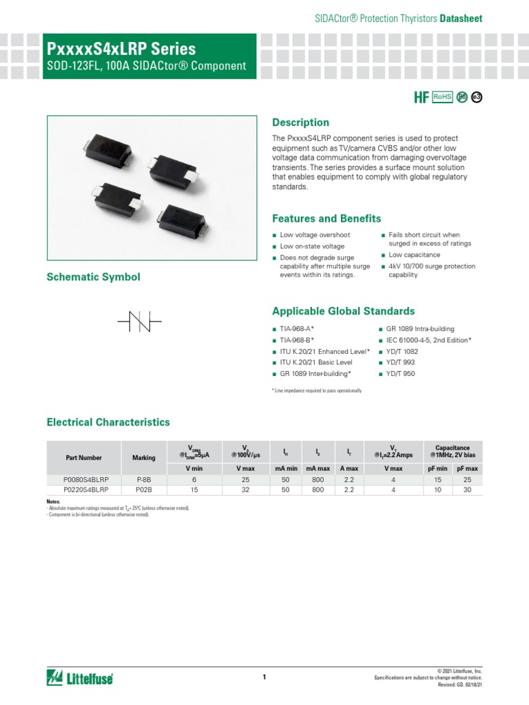 Littelfuse SIDACtor PxxxxS4xLRP Datasheet pdf-1623197 | PDF ...