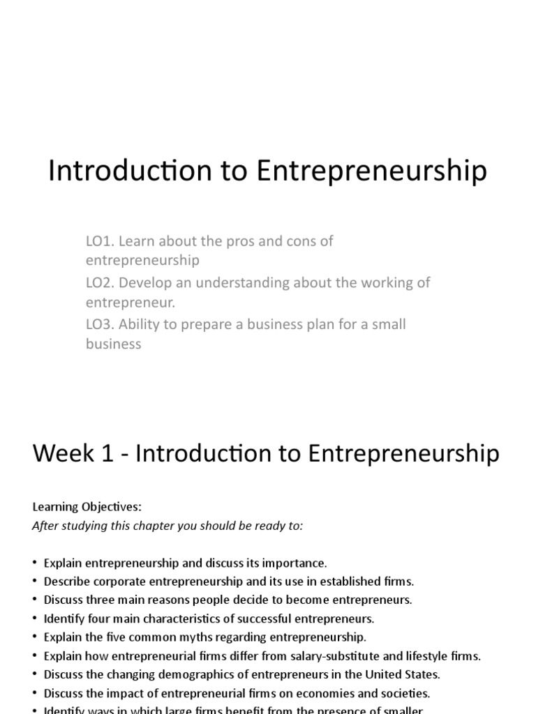 Week 1 - Intro to Entrepreneurship | PDF | Entrepreneurship | Startup ...