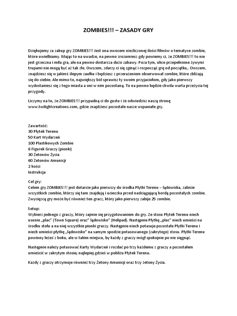 ZOMBIES!!! Rules | PDF