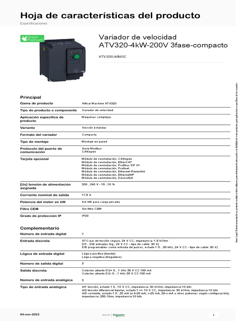 Altivar Machine ATV320 - ATV320U40M3C | PDF Altivar Machine ATV320 - ATV320U40M3C | PDF