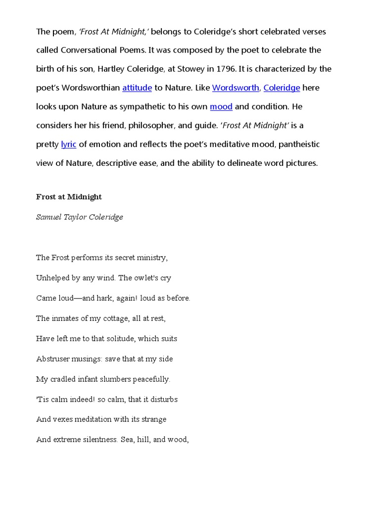 Frost at Midnight - Analysis | PDF | Poetry