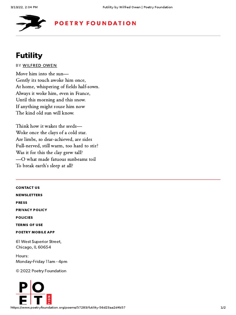 Futility by Wilfred Owen | PDF | Art | Poetry