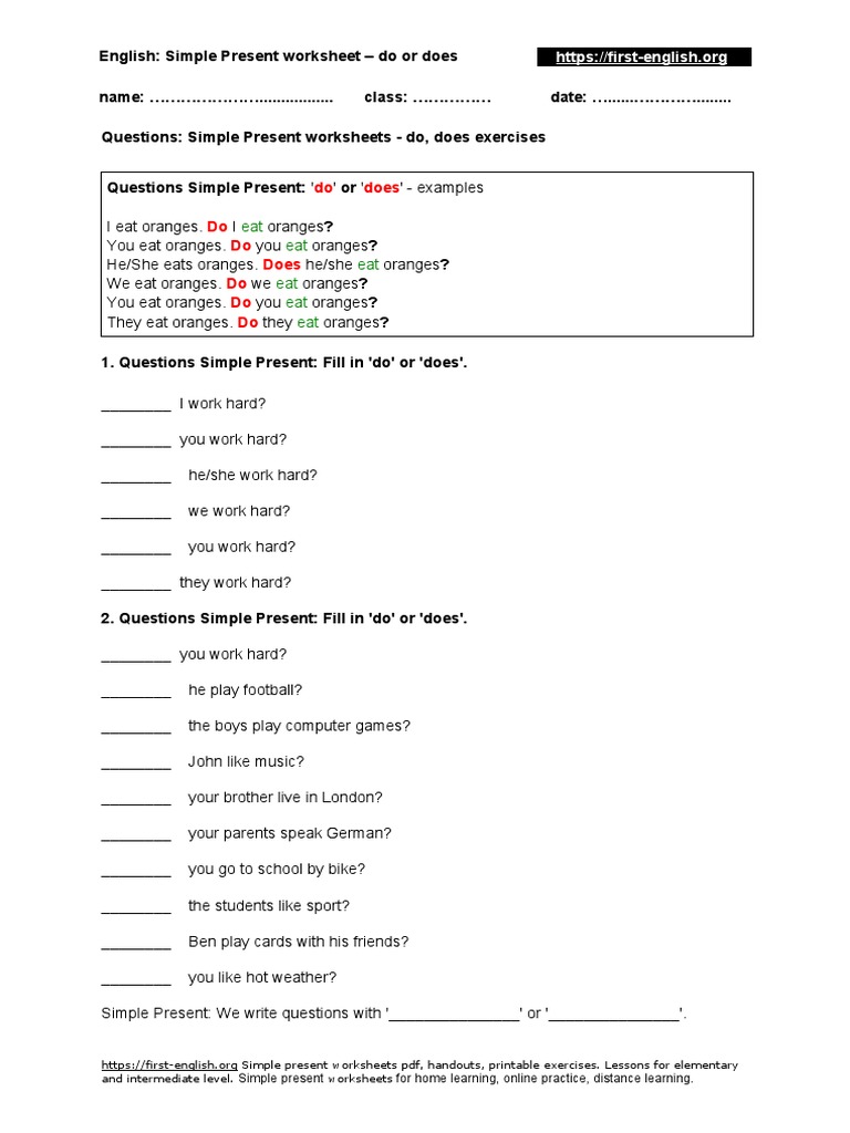 Simple Present Do/Does Worksheet | PDF | Language Arts & Discipline ...