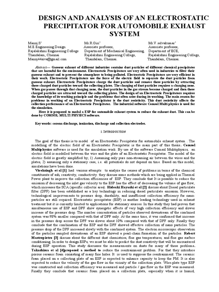 Design and Analysis of An Electrostatic | PDF | Ionization | Applied ...