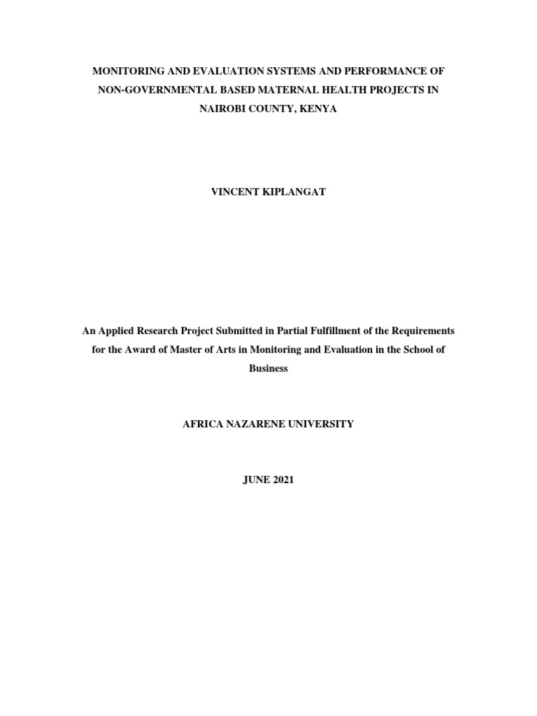 Monitoring and Evaluation Systems and Performance of Non-Governmental Based Maternal Health ...