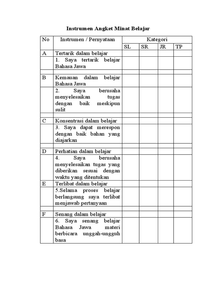 Instrumen Angket Minat Belajar | PDF
