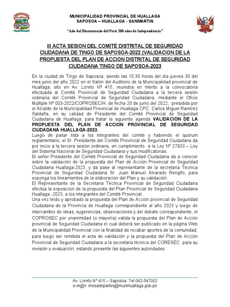 Actas Validacion Del Codisec Pasc 2023 | PDF | Gobierno | América del Sur