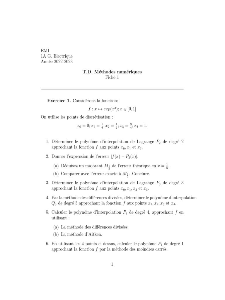 TD - Fiche1 | PDF | Interpolation | Intégral