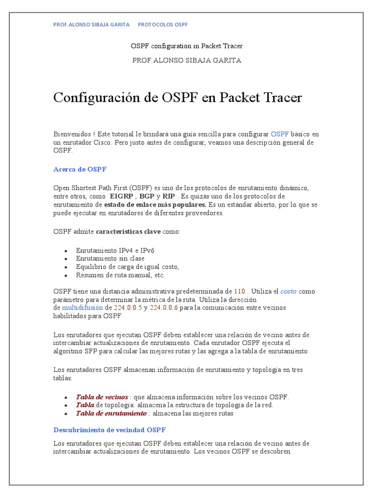 OSPF Configuration in Packet | PDF | Enrutador (Computación) | Dirección IP
