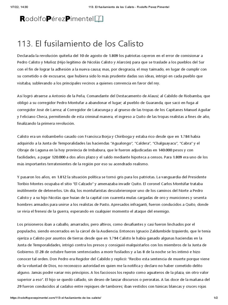 El Fusilamiento de Los Calisto - Rodolfo Perez Pimentel | PDF | Imperio ...