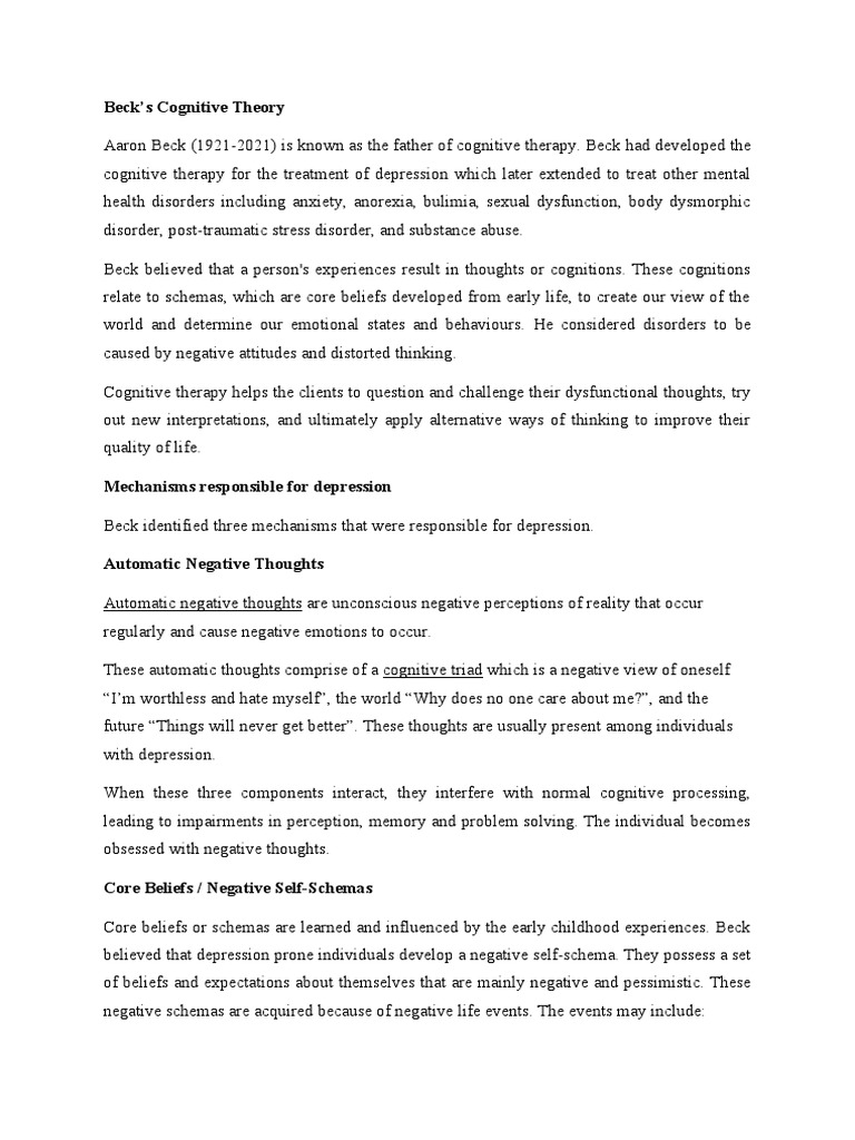 Beck's Cognitive Theory | PDF | Mindfulness | Psychotherapy