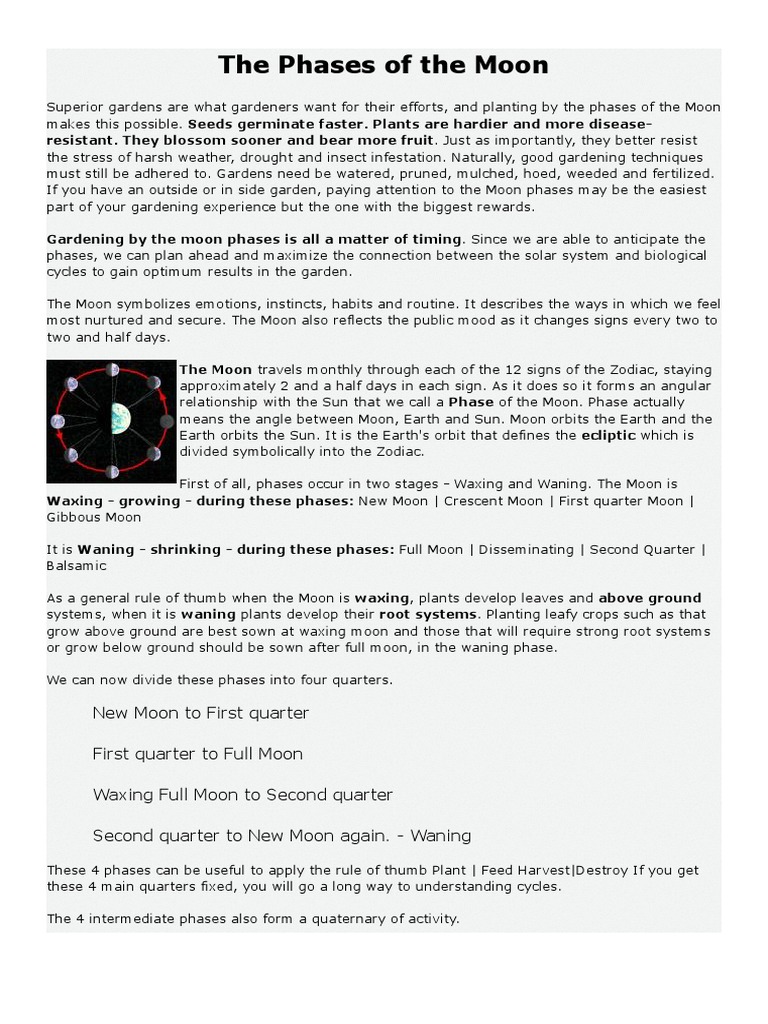 Phases of The Moon For Growing | PDF | Moon | Sowing
