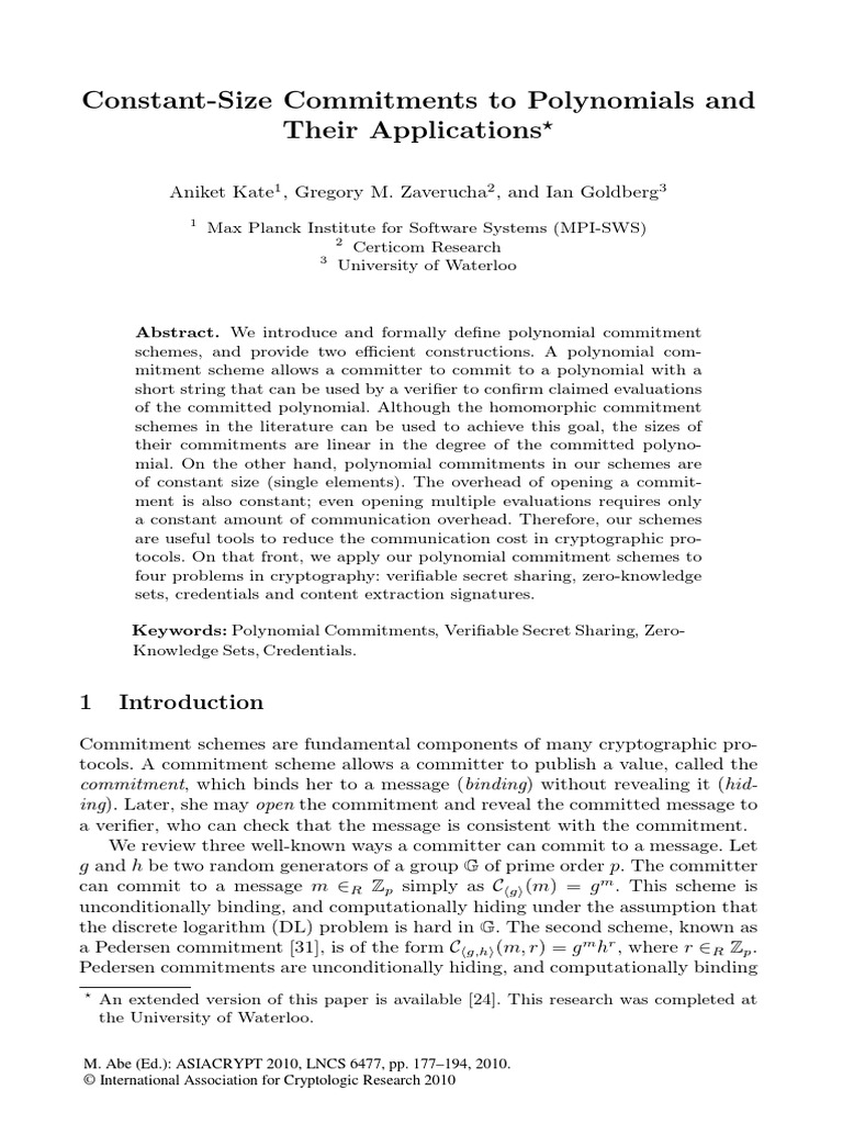 TitleConstant-Size Commitments To Polynomials and Their Applications | PDF