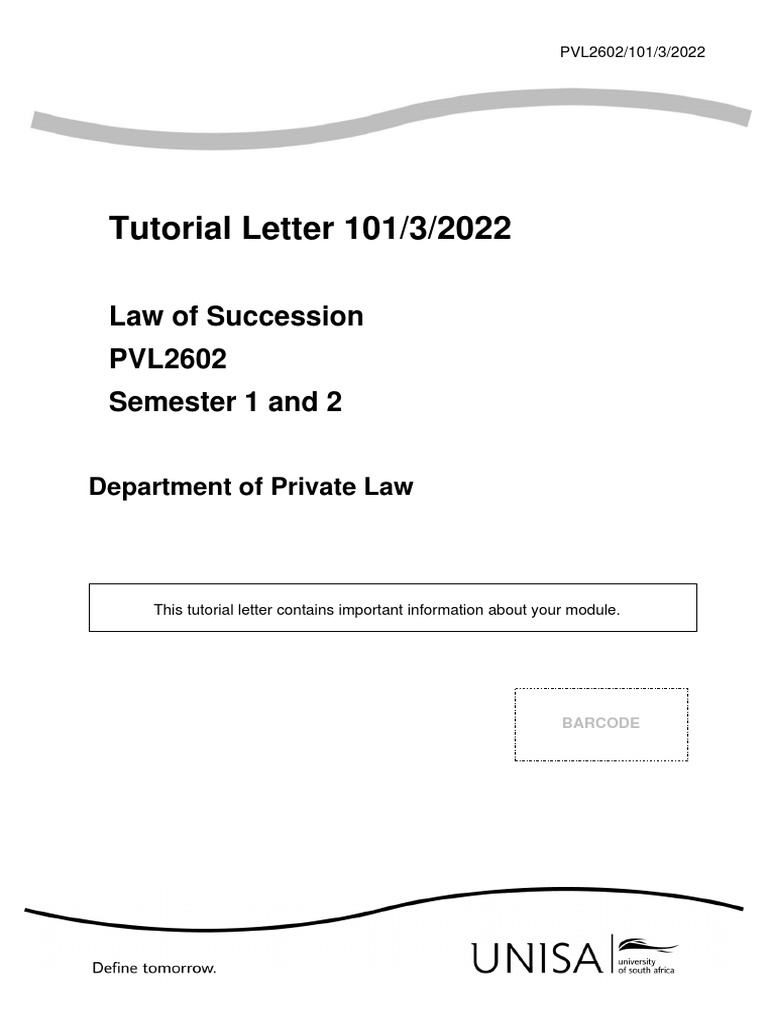 Tutorial Letter 101/3/2022: Law of Succession PVL2602 Semester 1 and 2 ...