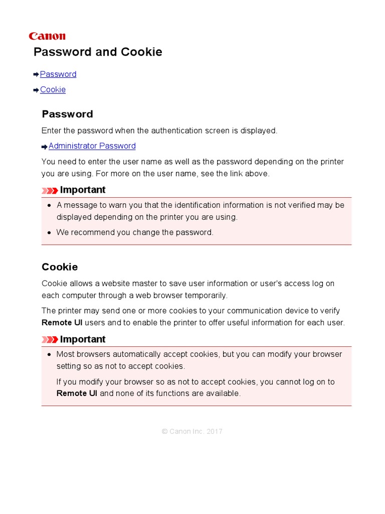 Canon - Inkjet Manuals - Password and Cookie | PDF | Business | Computers