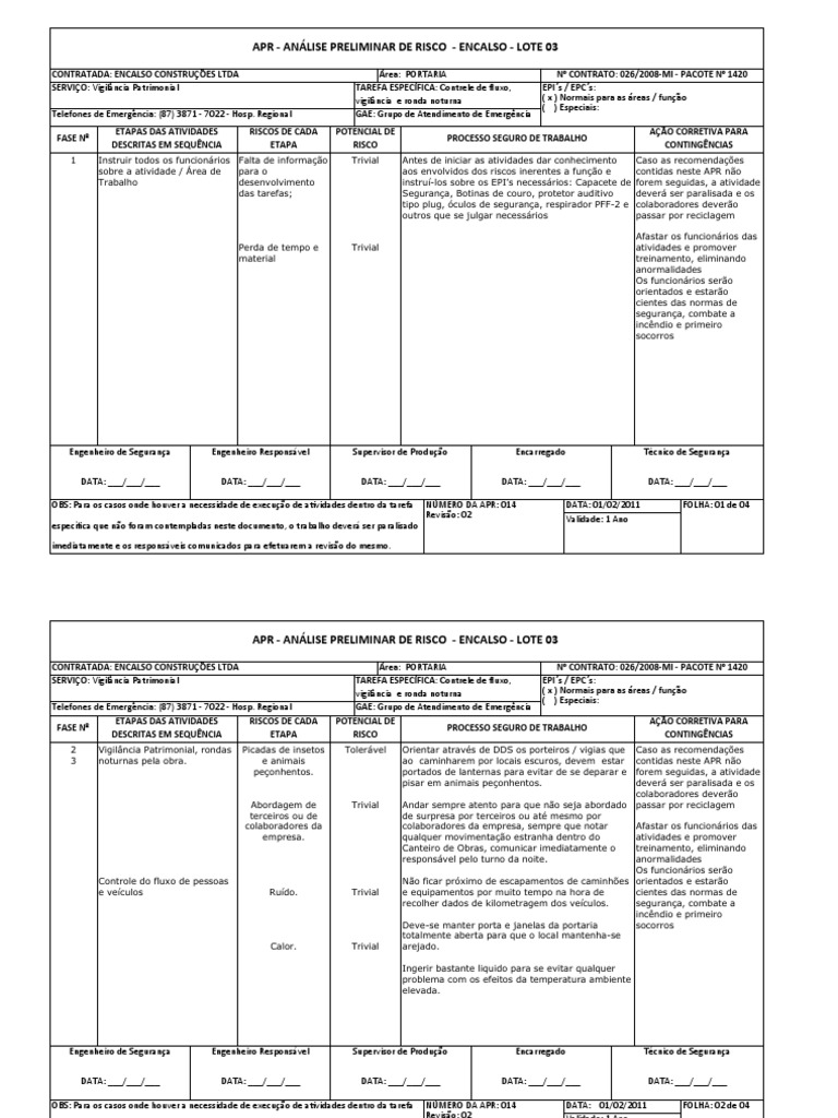 APR - Vigilância de Portaria | PDF