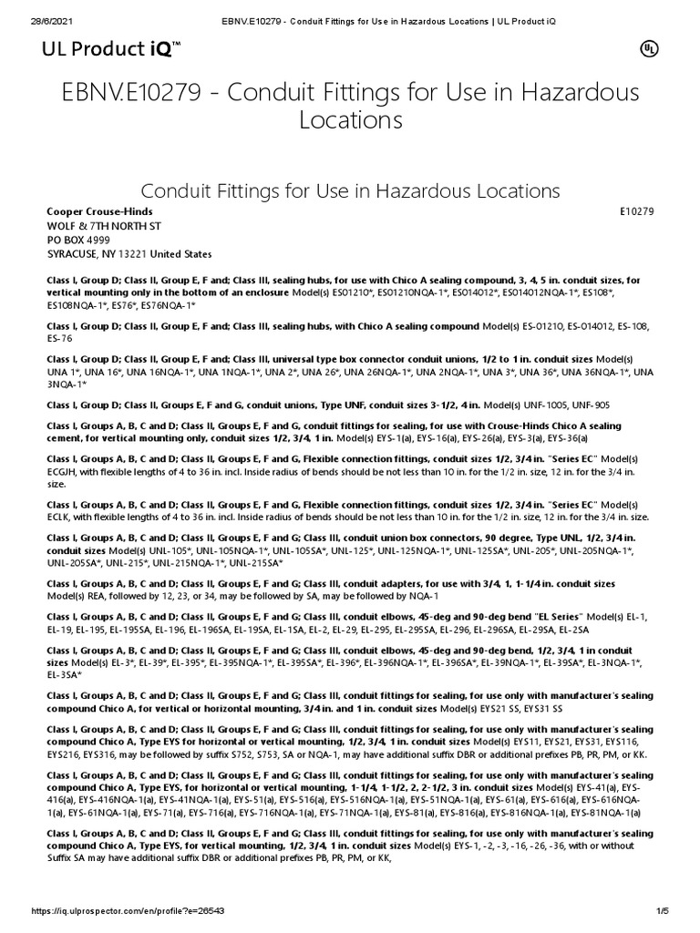 E10279 - Conduit Fittings For Use in Hazardous Locations - UL | PDF ...