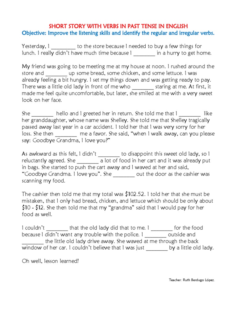 Past Tense Short Story Exercise | PDF