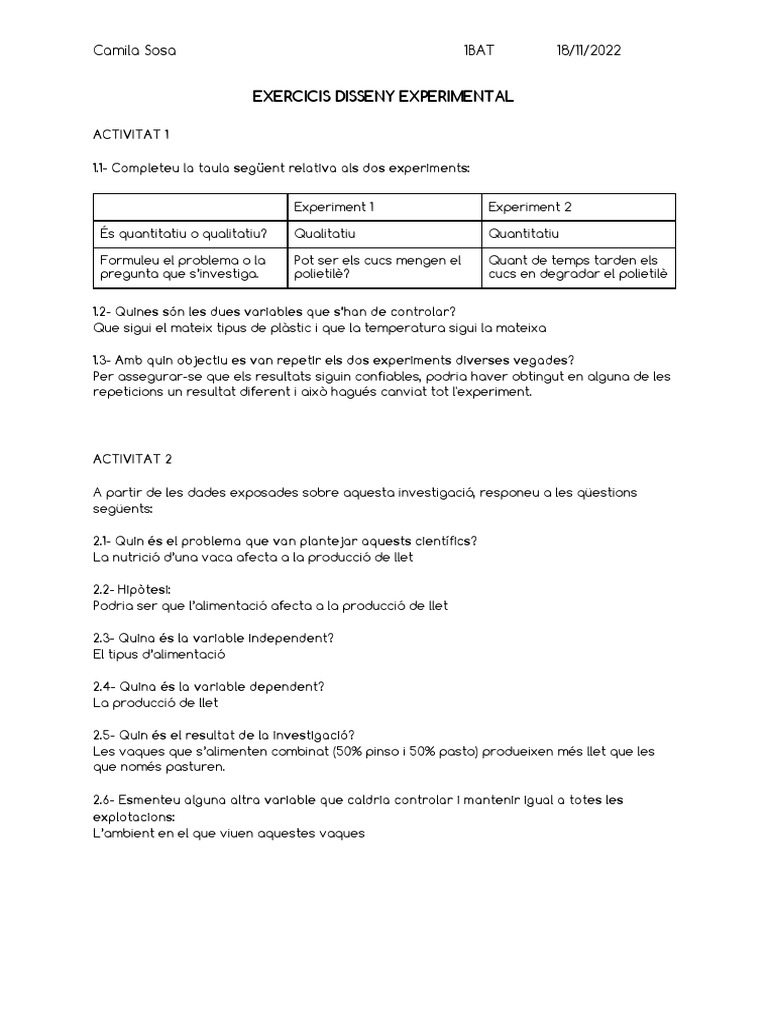 Activitats Disseny Experimental | PDF
