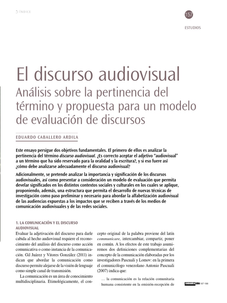 El Discurso Audiovisual: Análisis Sobre La Pertinencia Del Término y Propuesta para Un Modelo de ...