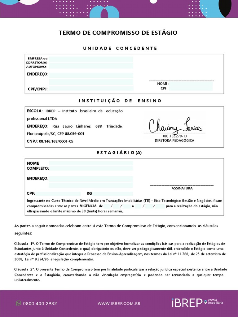 Termo de Compromisso de Estagio | PDF | Estágio | Procura de Emprego Termo de Compromisso de Estagio | PDF | Estágio | Procura de Emprego