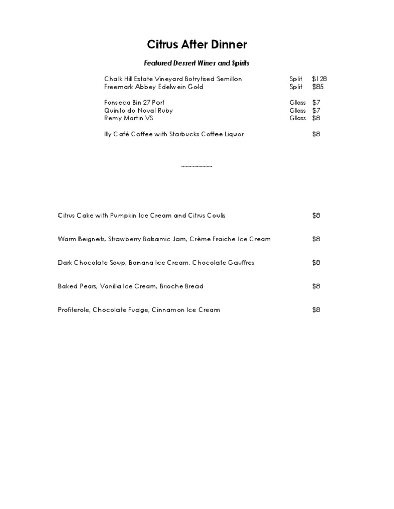 Citrus Dessert Menu Highlights | PDF