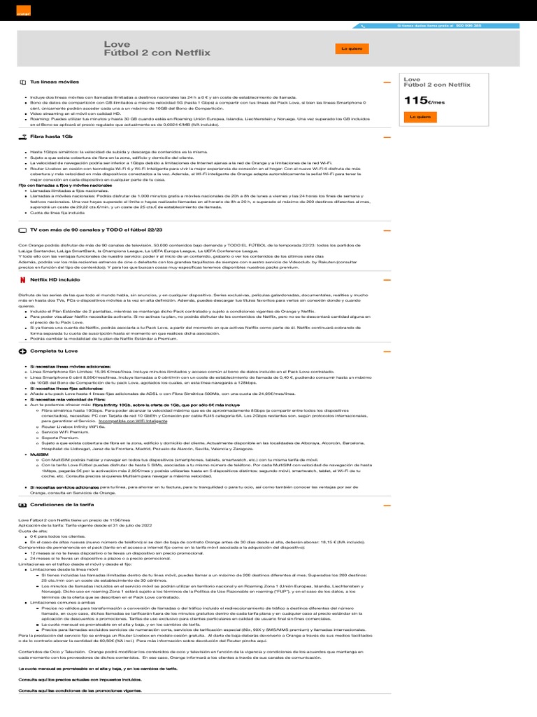 Tarifa Fibra y Móvil Con Fútbol - 1Gb + 2 Líneas + Netflix | Descargar ...