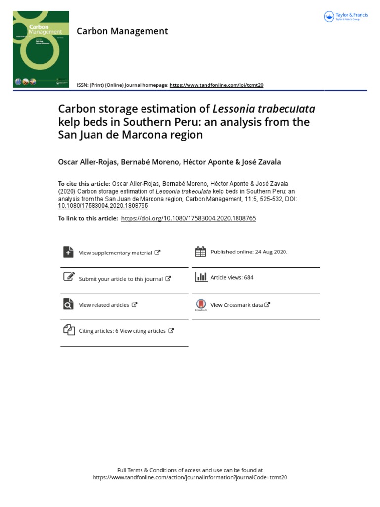 Carbon Storage Estimation of Lessonia Trabeculata Kelp Beds in Southern ...