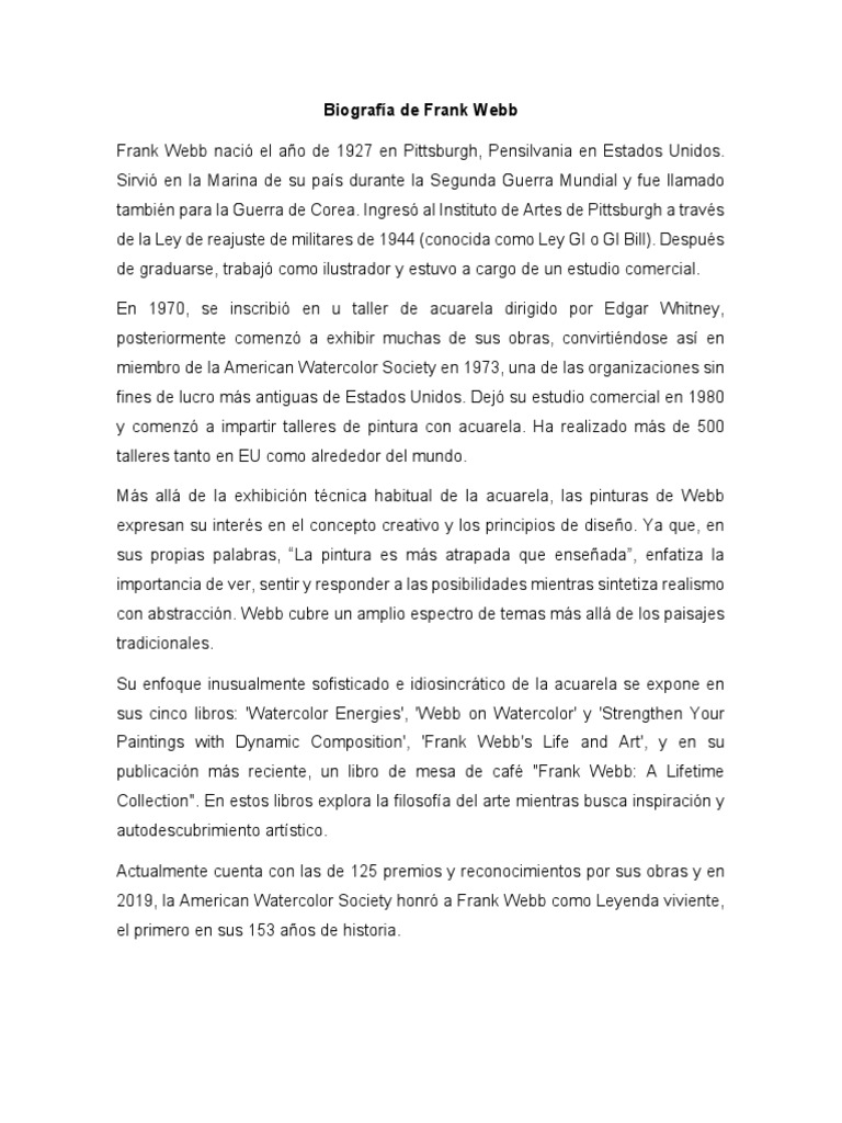 Frank Webb Biografía | PDF | Las artes | Estética
