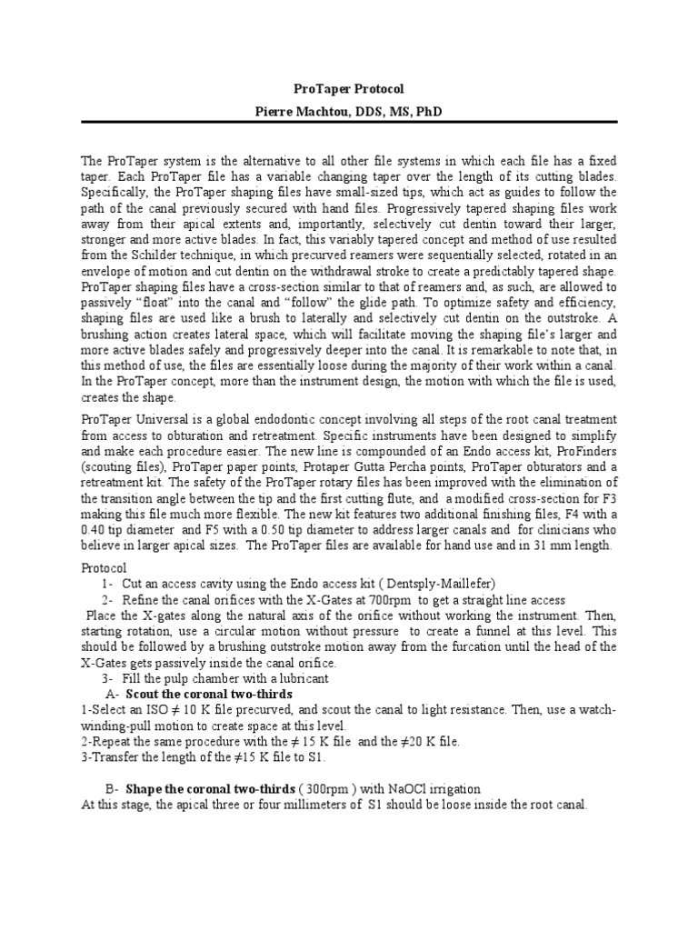 Pro Taper Protocol | PDF | Nature