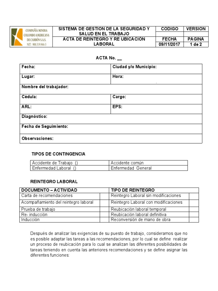 Acta de Reintegro | PDF | Ciencias de la Salud
