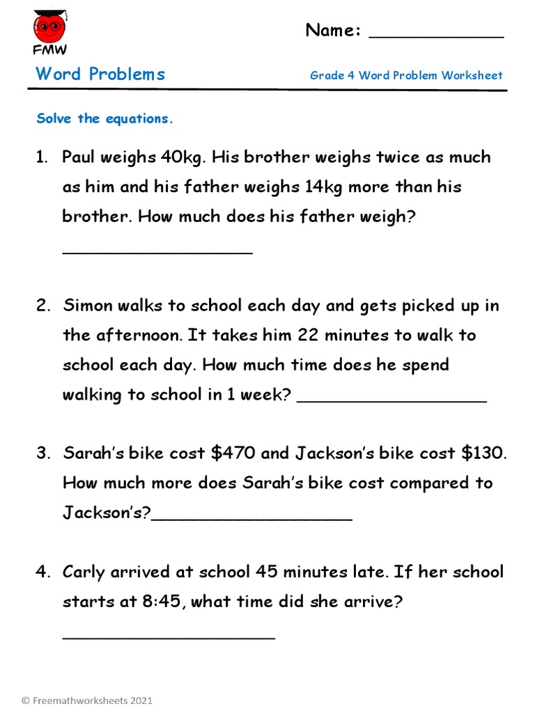 Grade 4 Word Problems Worksheet 5 | PDF