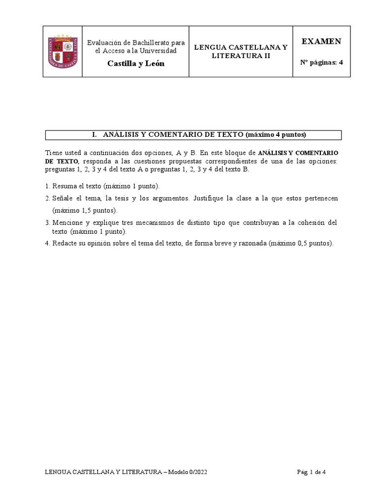 Modelo 0 Lengua Castellana y Literatura | PDF