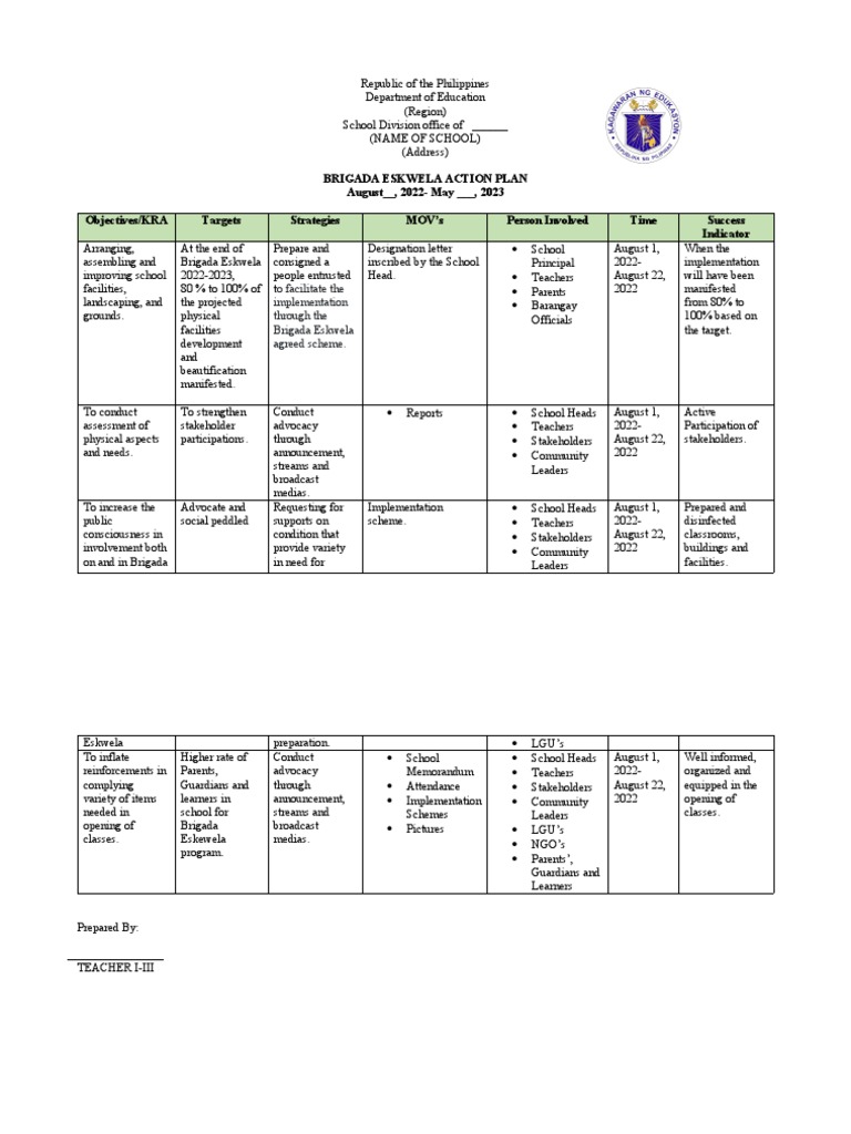 Brigada-Eskwela Action-Plan-2022-23 | PDF