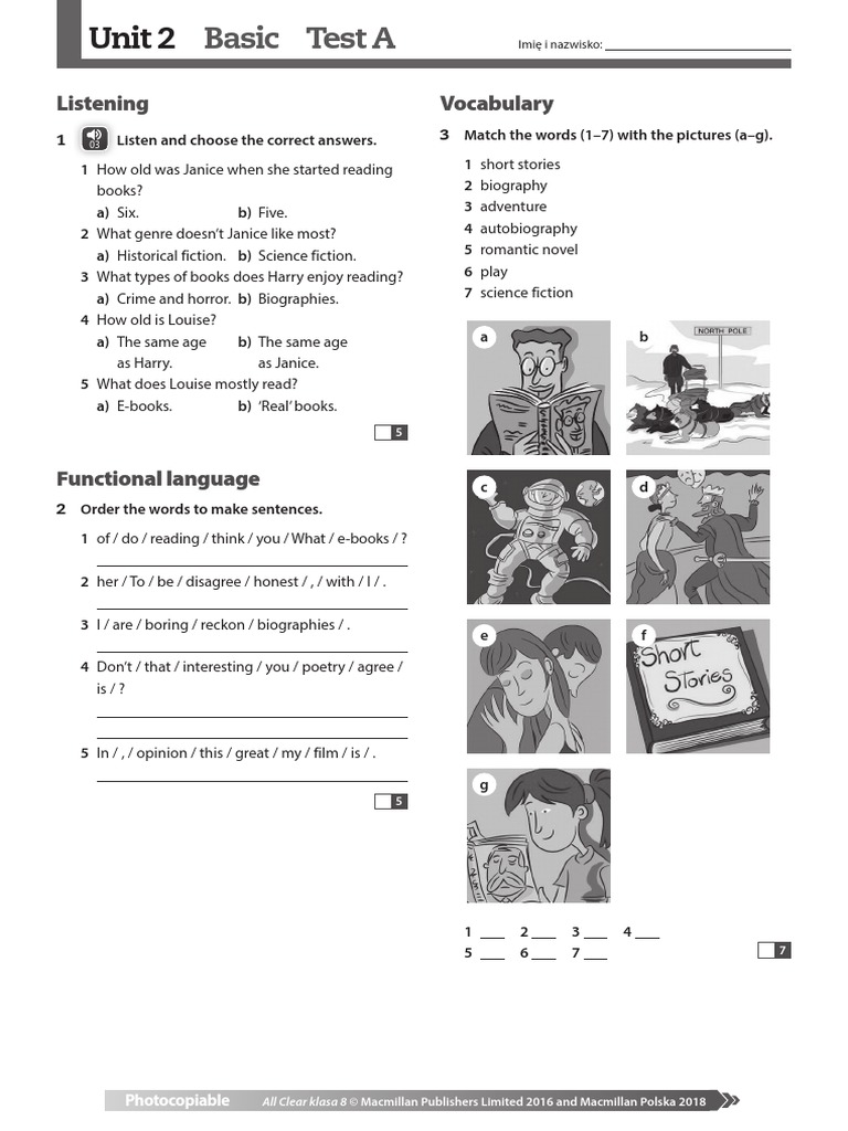 All Clear Kl8 Unit2 Basic Test A | PDF
