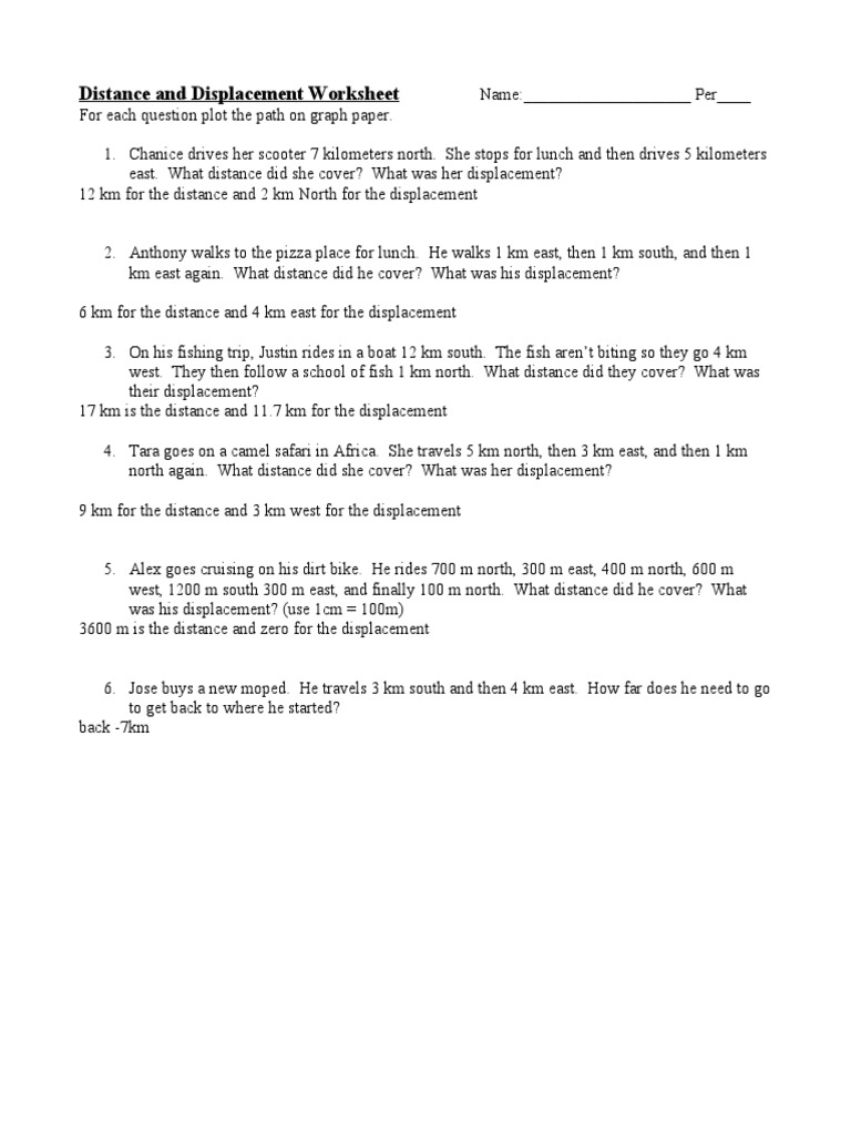 Distance-Displacement-replacement Sheet. 22 | PDF