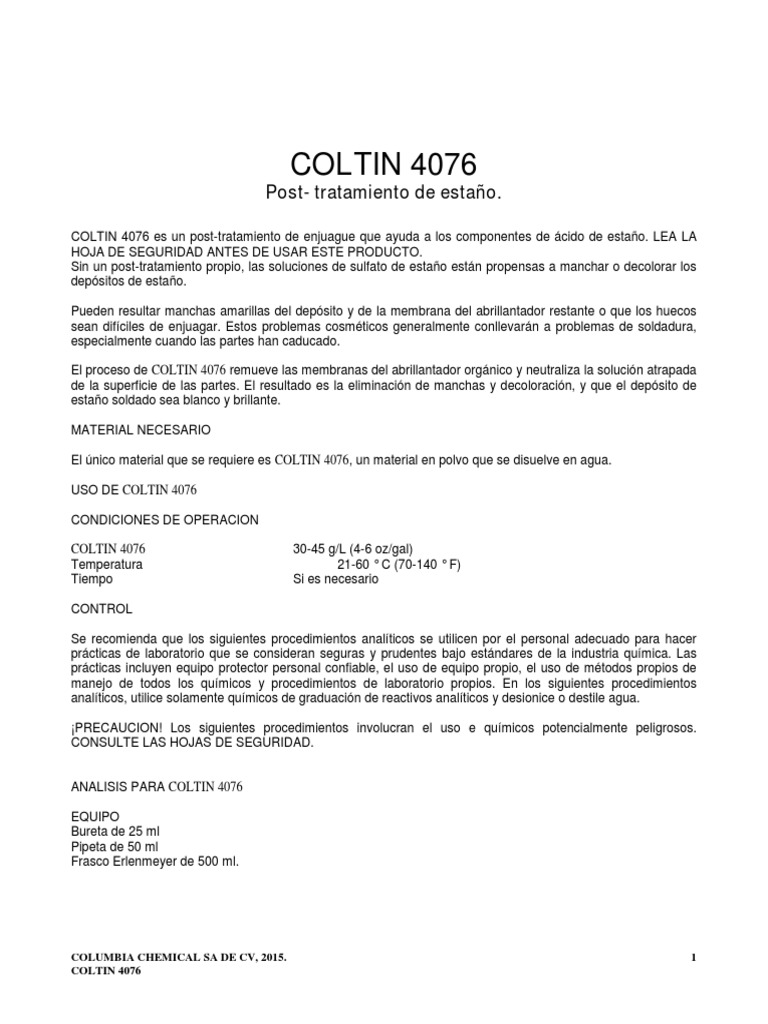 TDS Coltin 4076 | PDF | Ácido sulfúrico | Agua